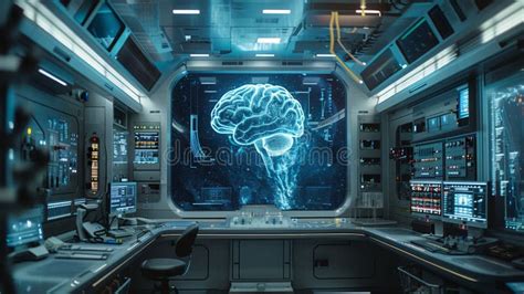 Advanced Research Laboratory With High Tech Equipment And Digital Brain