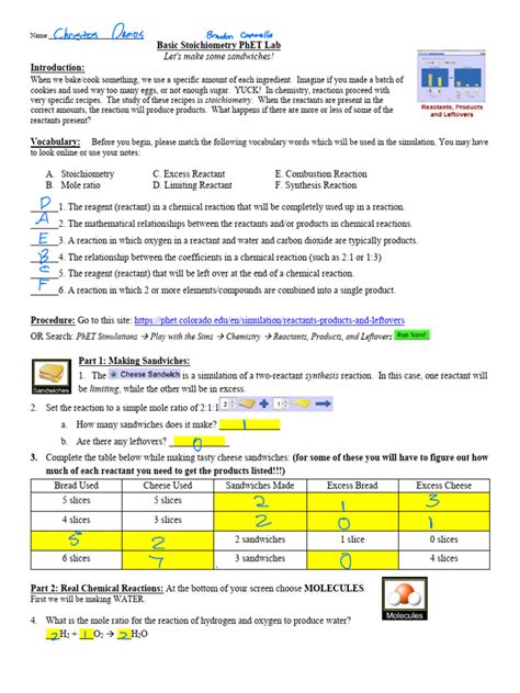 Basic Stoichimetry Phet Lab Edit Pdf Stoichiometry Chemical Reactions