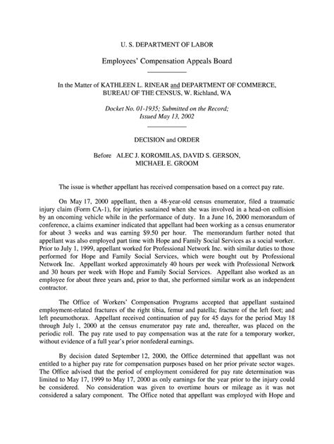 Department Of Labor Employees Compensation Appeals Board In The Matter
