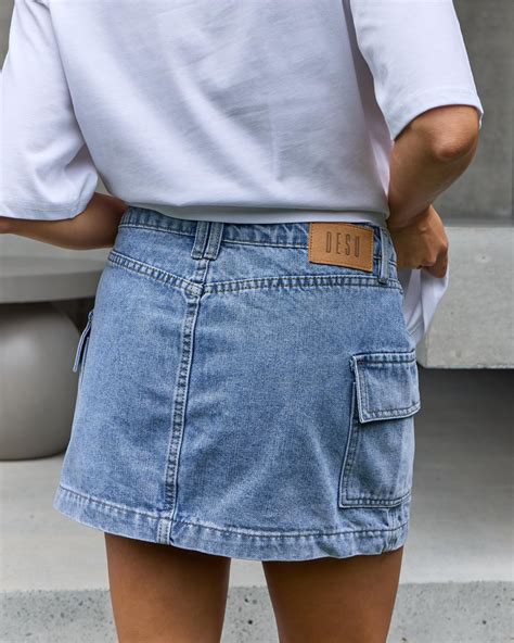 Shop Desu Stella Denim Cargo Skirt In Heritage Mid Blue Fast Shipping