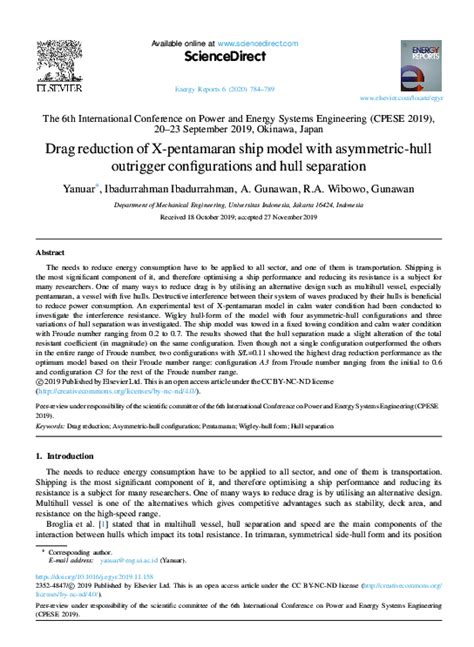 Pdf Drag Reduction Of X Pentamaran Ship Model With Asymmetric Hull Outrigger Configurations