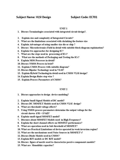 Vlsi Questions Unit Wise Download Free Pdf Mosfet Cmos