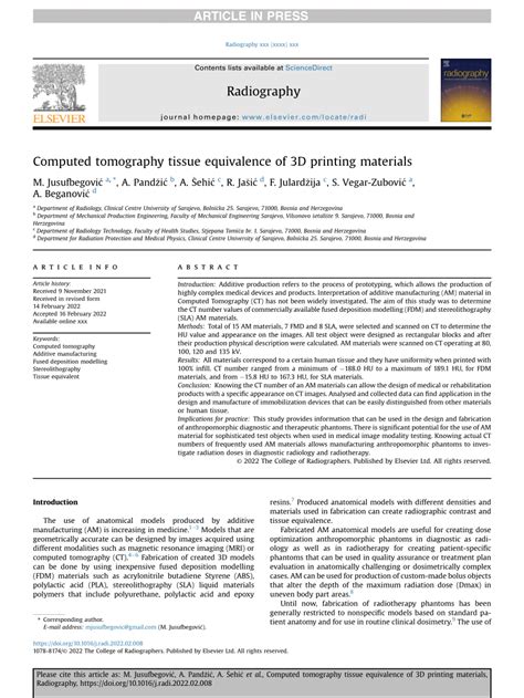 Pdf Computed Tomography Tissue Equivalence Of 3d Printing Materials