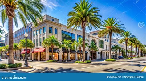 Luxury Buildings And Palms In World Famous Rodeo Drive In Beverly Hills