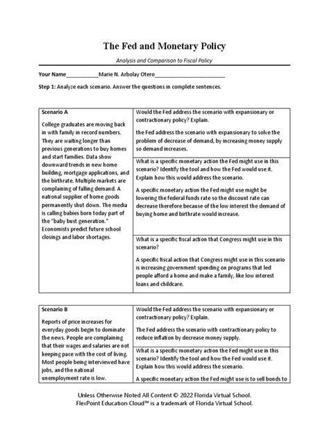 Fed And Monetary Policy Assignment Template Pdf