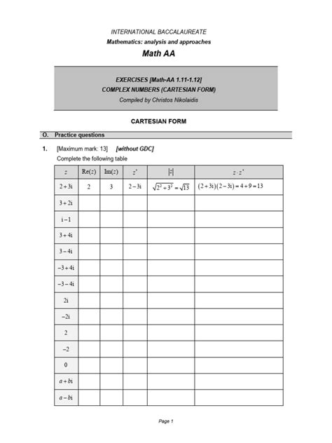 [math aa 1 11 1 12] complex numbers cartesian form pdf equations