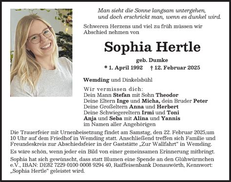 Traueranzeigen Von Sophia Hertle Augsburger Allgemeine Zeitung