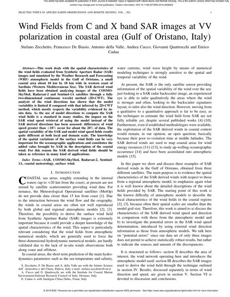 Pdf Wind Fields From C And X Band Sar Images At Vv Polarization In Coastal Area Gulf Of