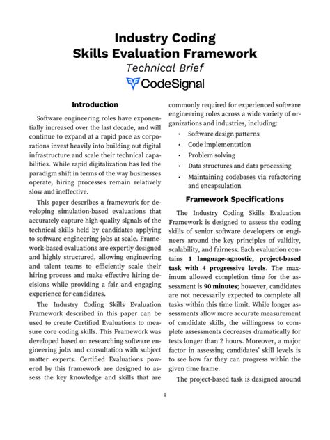 Industry Coding Skills Evaluation Framework Codesignal Skills Evaluation Lab Short Pdf