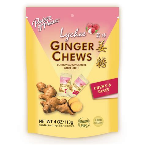 Prince Of Peace Natural Ginger Chews With Lychee Flavor 4 Oz Digestive Health Candy