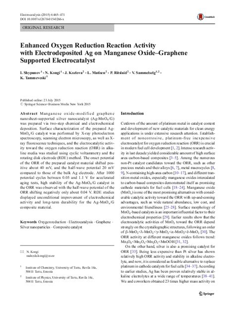 Pdf Enhanced Oxygen Reduction Reaction Activity With Electrodeposited Ag On Manganese Oxide