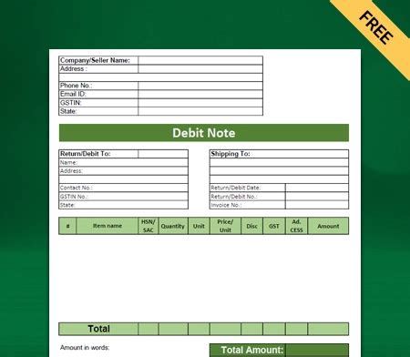 Debit Note Format In Excel Free Download