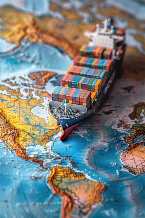 Cargo Ship On A Map Stock Image Image Of Cargo Generated 374685559