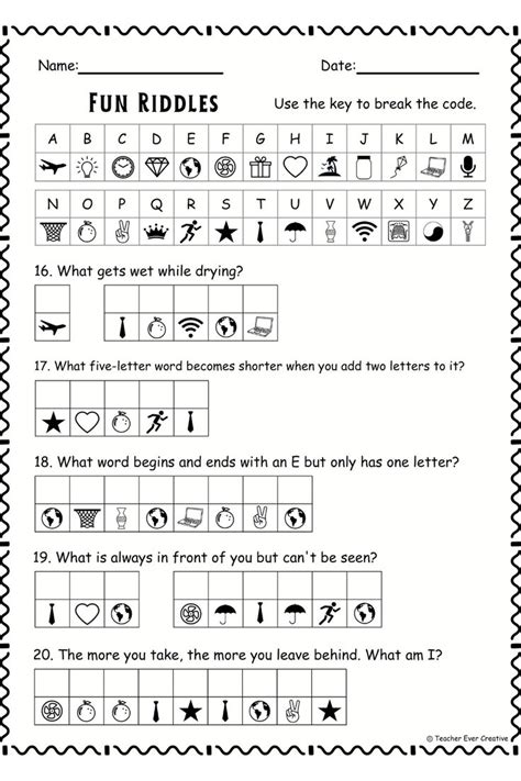 Free Fun Learning Printable Fun Riddles Code Breaker In 2025 English