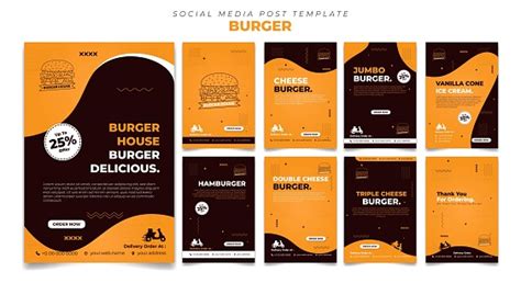 간단한 웨이브 디자인으로 소셜 미디어 포스트 템플릿을 설정합니다 햄버거 디자인소셜 미디어 템플릿 Flyposting에 대한 스톡 벡터 아트 및 기타 이미지 Istock