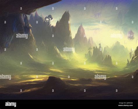 Digital Concept Art Style Painting Of A Whimsical Sci Fi Environment