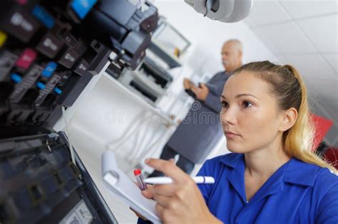 Female Technician Working With Transistor Stock Photo Image Of Inspecting Maintenance