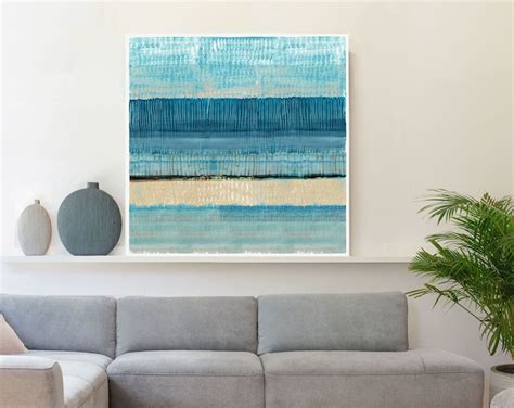 Indigo Blue Abstract Seascape Painting Coastal Wall Art Modern