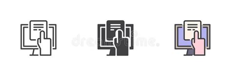 Hand Clicking A Document On A Computer Monitor Different Style Icon Set Stock Illustration