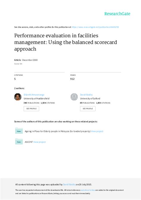 Pdf Performance Evaluation In Facilities Management Using The