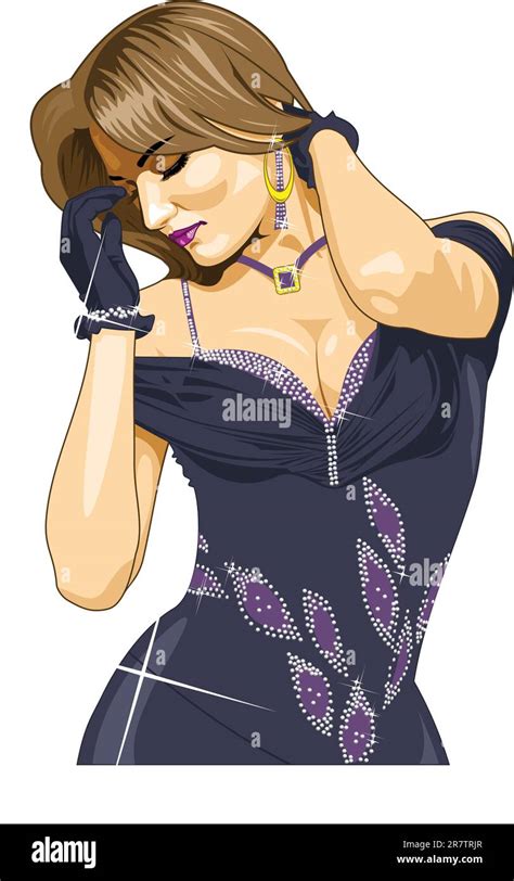 Vector Illustration Beautiful Girl In Evening Dress Stock Vector Image