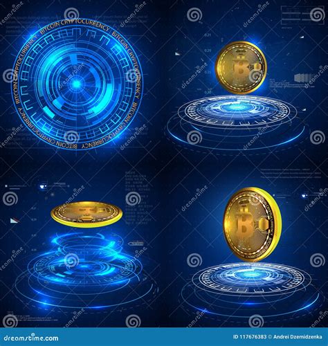 Ico Initial Coin Offering Futuristic Hud Background With Bitcoin And