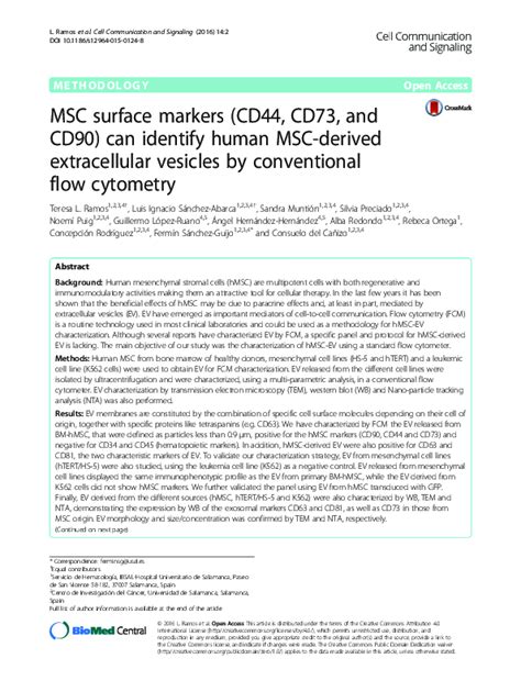 Pdf Msc Surface Markers Cd44 Cd73 And Cd90 Can Identify Human Msc