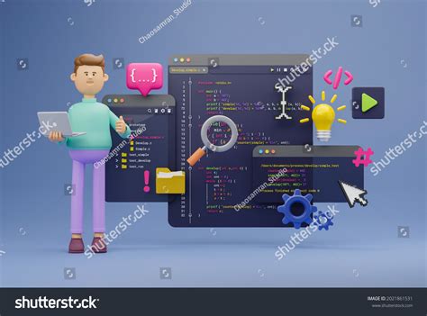 Programmer Developer Typing Script Source Languages Stock Illustration