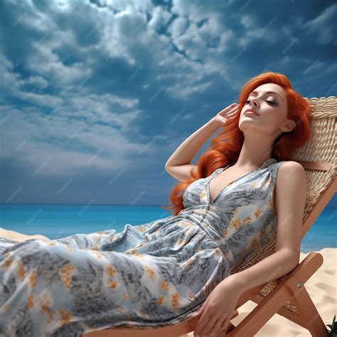 3d Renderizado Pelirroja Hermosa Mujer ángulo Lateral Acostada En La