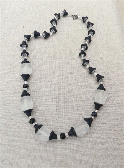 Antiquevintage Choker Necklace Black White Glass Bea Gem