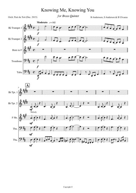 Knowing Me Knowing You Arr Peet Du Toit By Abba Sheet Music For