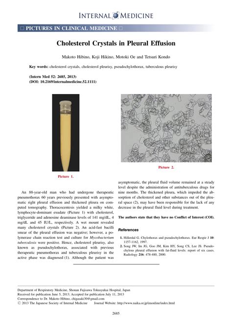 Pdf Cholesterol Crystals In Pleural Effusion