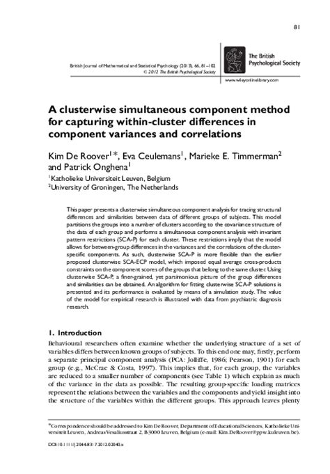 Pdf A Clusterwise Simultaneous Component Method For Capturing Within
