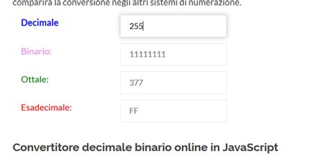 convertitore decimale binario convertire da a binario