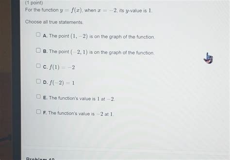 Solved Function Yfx When X−2 Its Y Value Is 1 All