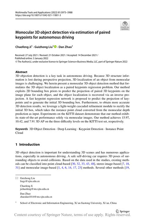monocular 3d object detection via estimation of paired keypoints for
