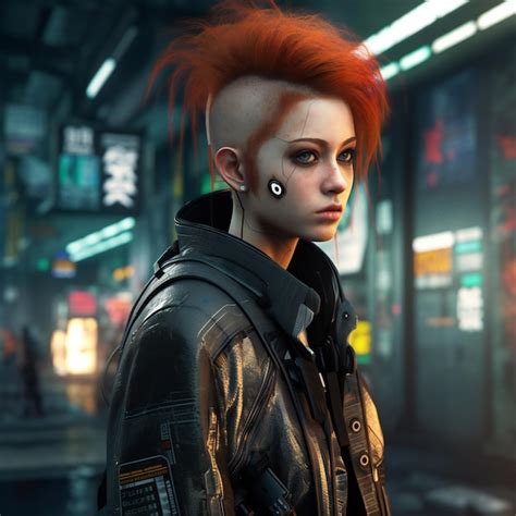 Premium Ai Image A Female Cyborg With Red Hair In A Futuristic City