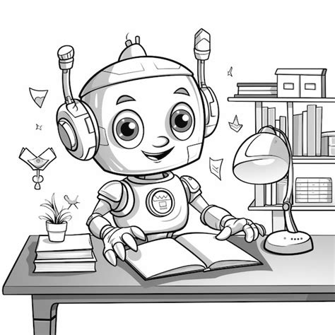Un Robot De Dibujos Animados Sentado En Un Escritorio Leyendo Un Libro
