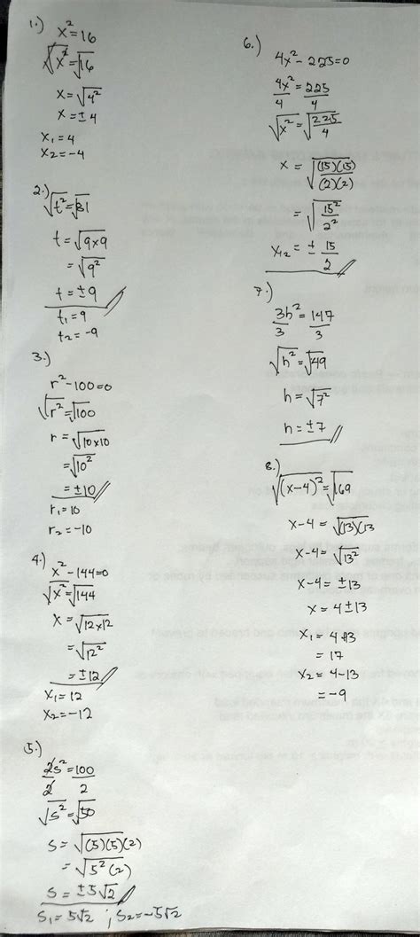 Solve The Following Quadratic Equations By Extracting Square Roots Brainly Ph