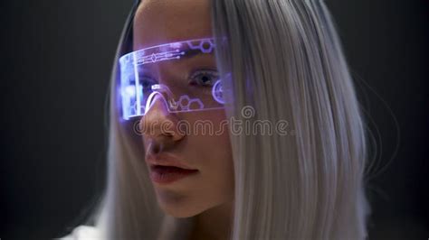 Closeup Professional Scientist Analyzing In Vr Glasses Girl Swiping