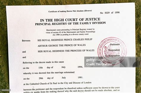 The Decree Absolute Ending The Marriage Of The Prince And Princess Of News Photo Getty Images