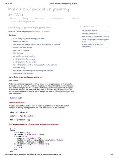 Matlab In Chemical Engineering At Cmu Pdf Analysis Teaching