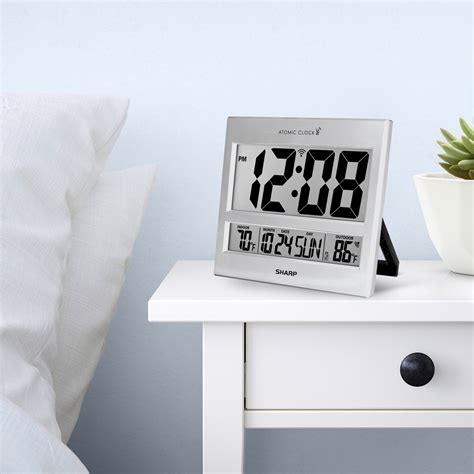 Sharp Atomic Clock With Indoor Temperature Large 3 Display Desk
