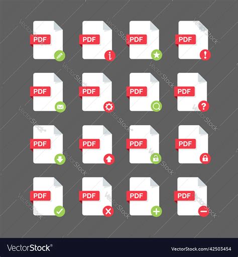 Flat Design With Pdf Files Icon Set Symbol Set Vector Image