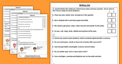 Year 2 Writing Lists Homework Extension Commas Classroom Secrets