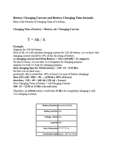 Battery Charging Current And Battery Charging Time Formula Pdf