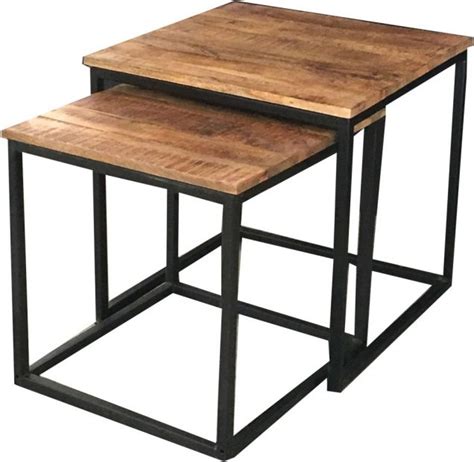 Large Industrial Style Light Mango Wood Plain Round Stool With Metal Frame