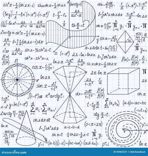 Mathematical Vector Seamless Pattern With Geometrical Figures Plots And Formulas Stock Vector
