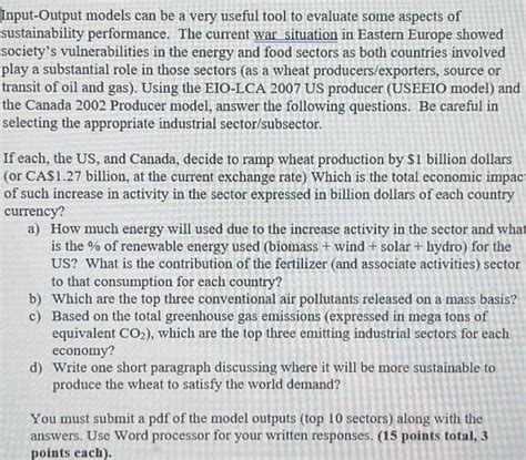 Solved Input Output Models Can Be A Very Useful Tool To