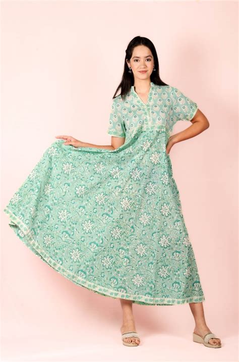Daisy Hand Block Printed Cotton Dress Sohi